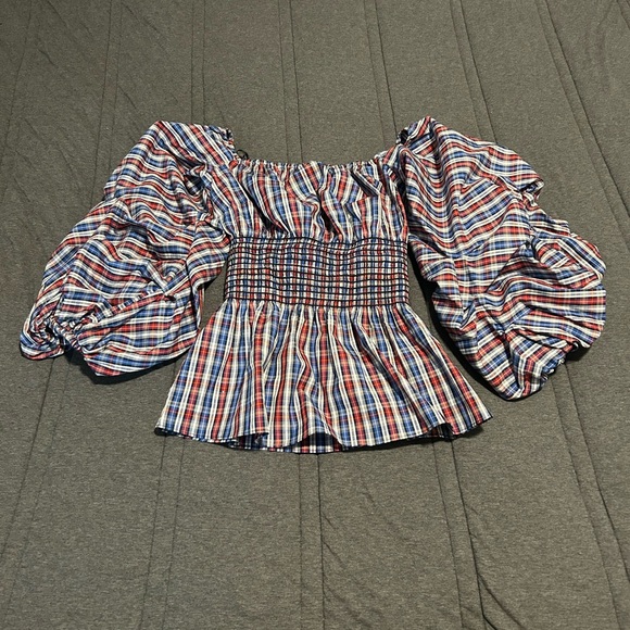 Petersyn | Tops | Petersyn Ashley Top Red White And Blue Plaid Smocked ...